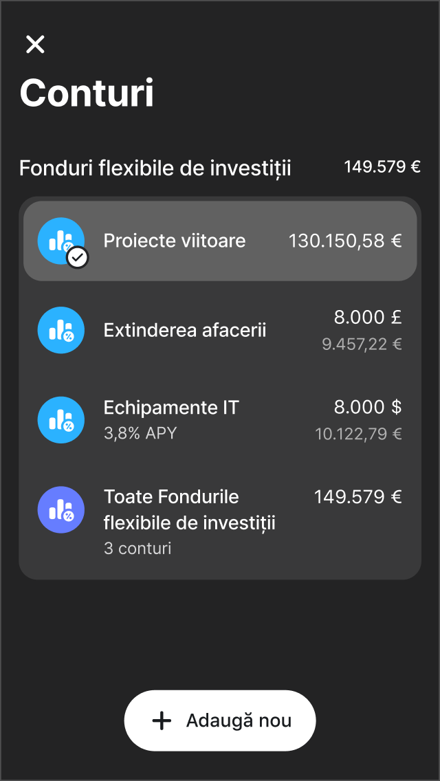 Fonduri flexibile de investiții | Câștiguri zilnice | Revolut Business